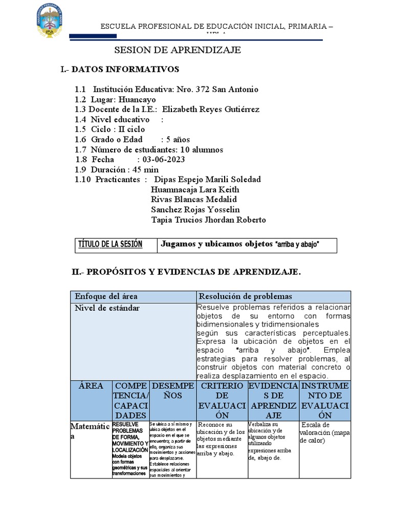 Sesion de Aprendizaje Mate.... | PDF | Evaluación | Educación de la primera infancia