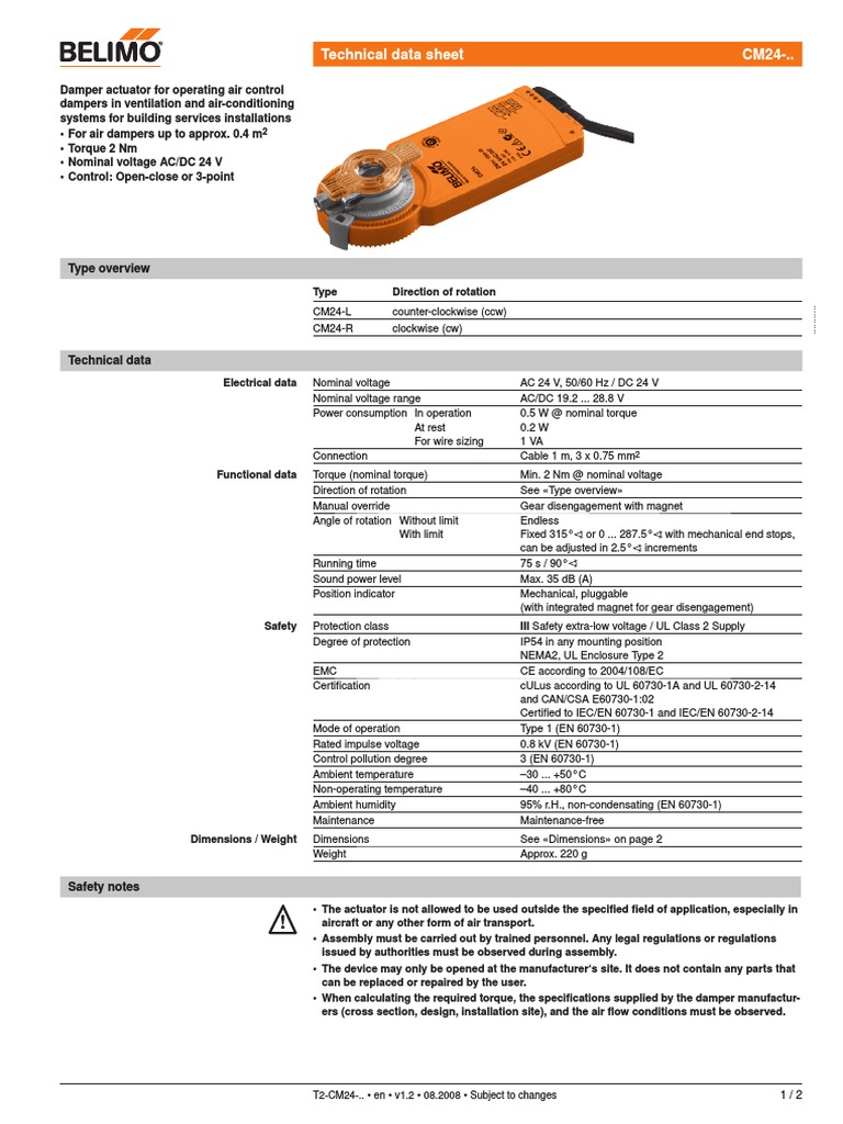 Belimo CM24 Data Sheet Eng | PDF