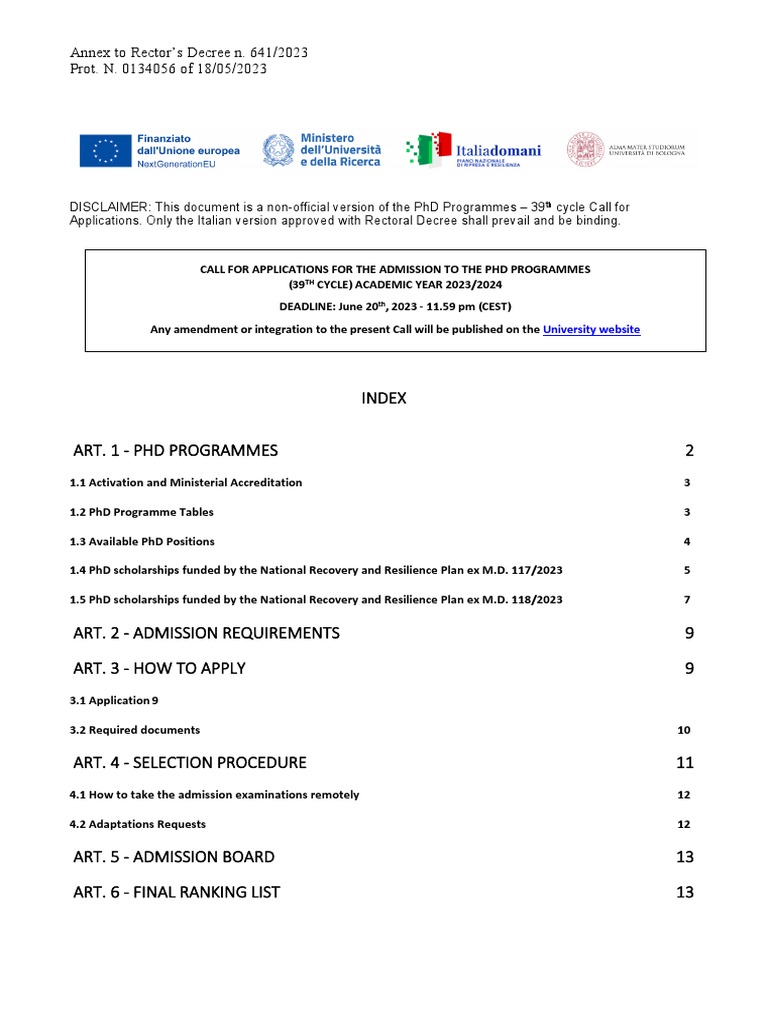 39th Cycle - Callforapplications - ENG | PDF | Doctor Of Philosophy ... 39th Cycle - Callforapplications - ENG | PDF | Doctor Of Philosophy ...