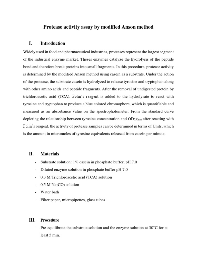 Modified Anson Method for Protease Assay | PDF | Substrate (Chemistry ...