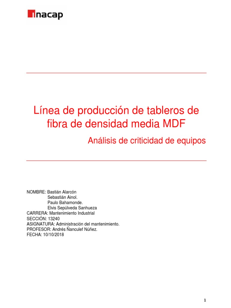 Análisis de Criticidad en Equipos MDF | PDF | Madera | Sector ...