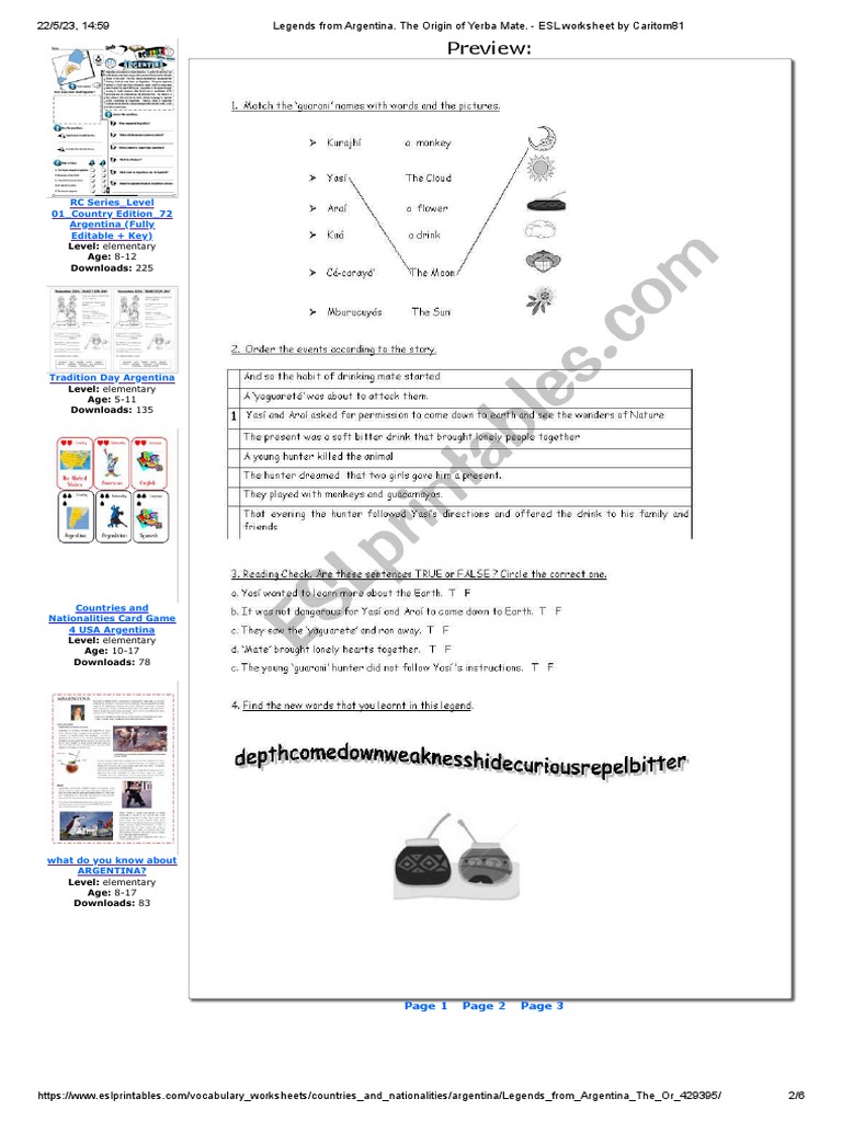 Argentina Culture and Traditions Worksheet | PDF