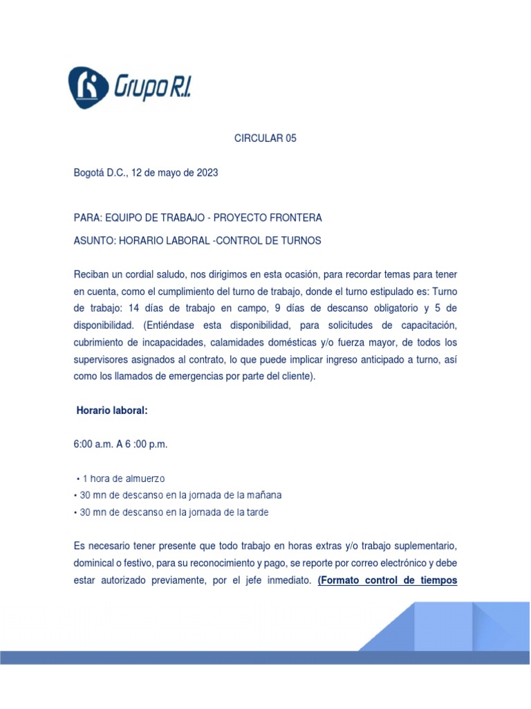 Circular Control de Turnos | PDF