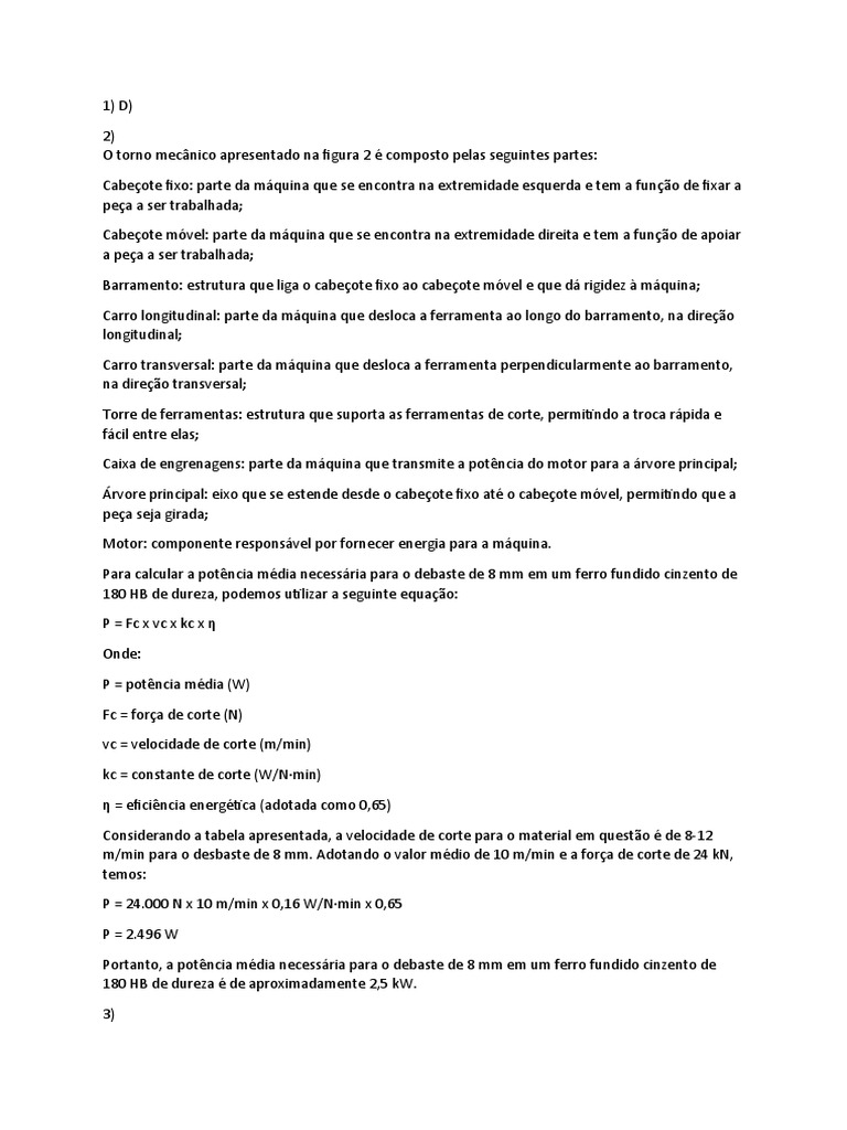 Maquinas Operatrizes Prova | PDF | Engenharia Mecânica | Ciências Físicas