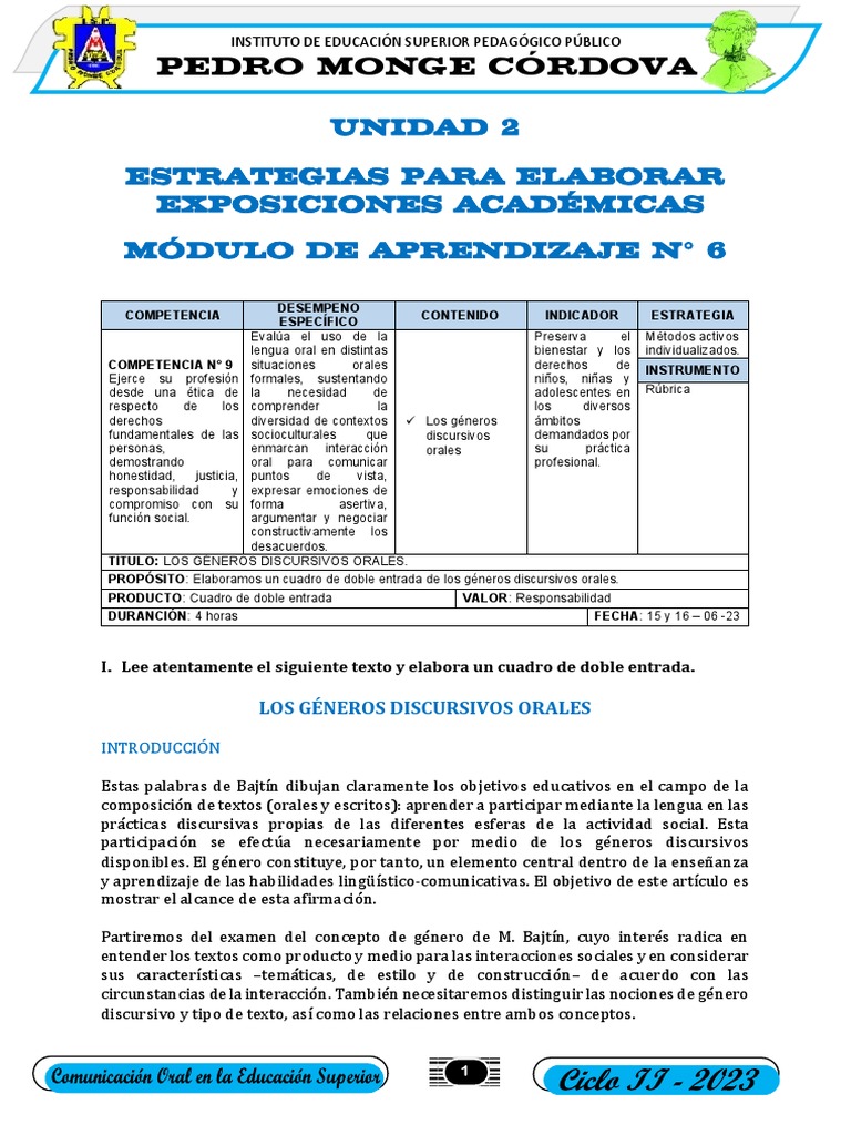 Módulo 7 Los Géneros Discursivos Orales | PDF