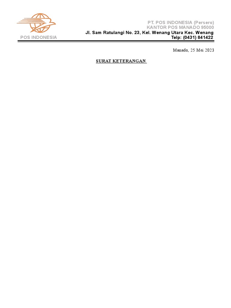 Surat Keterangan dari Kantor Pos Manado | PDF