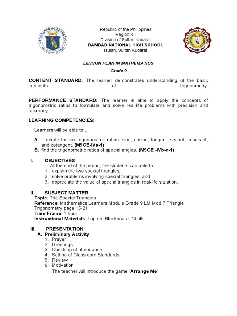 S-DLP Special Triangles | PDF | Trigonometric Functions | Trigonometry