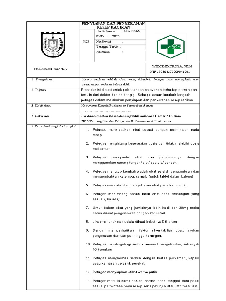 Sop Pelayanan Resep Racikan | PDF
