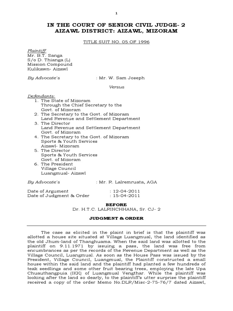 Title Suit No. 5 of 1996 Judgment | PDF | Lawsuit | Justice