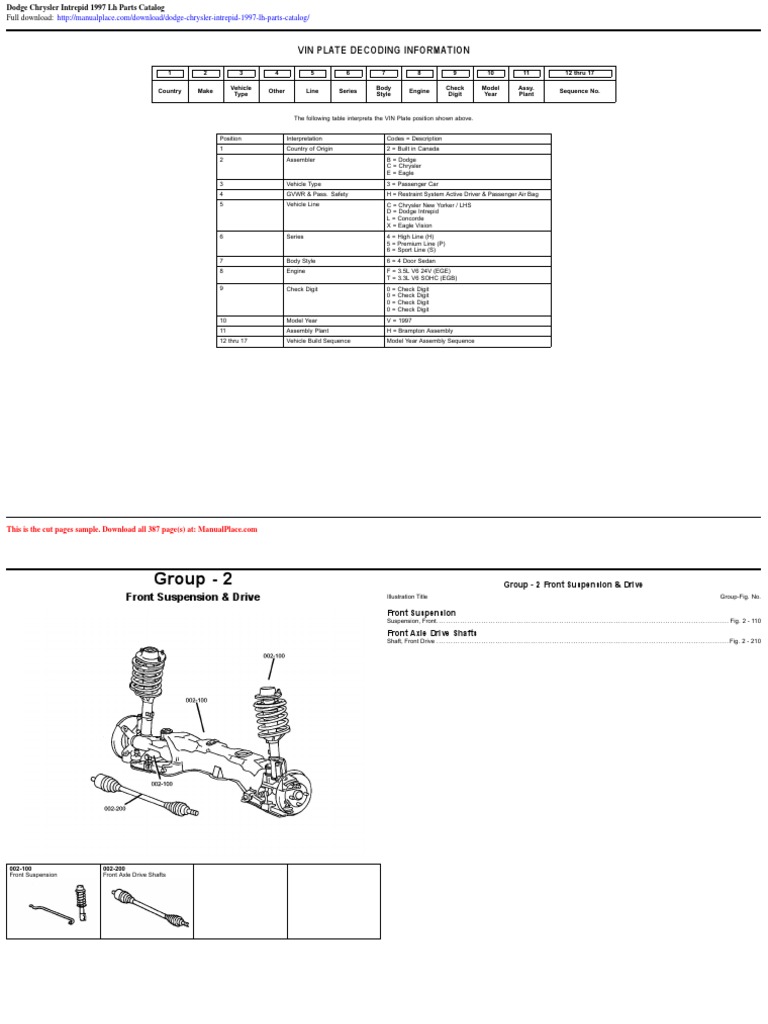 Dodge Chrysler Intrepid 1997 LH Parts Catalog | PDF