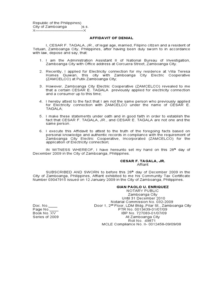 Rina-Affidavit of Denial | PDF