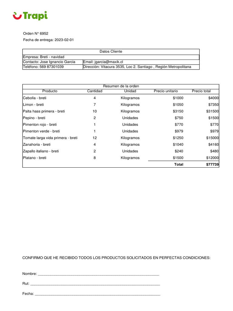 Guia de Despacho 6952 | PDF