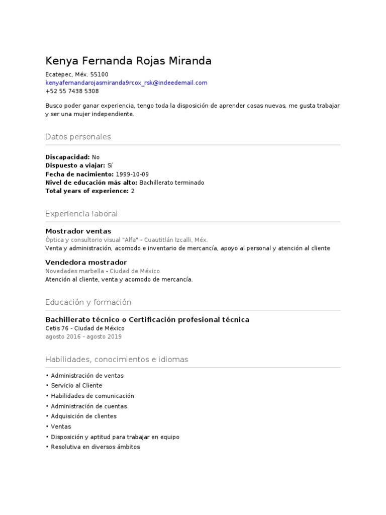 CVKenya Fernanda Rojas Miranda | PDF | Crecimiento personal y profesional | Negocios