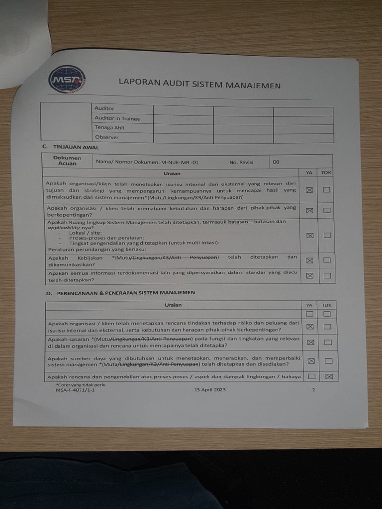 Contoh Lembar Laporan Audit | PDF