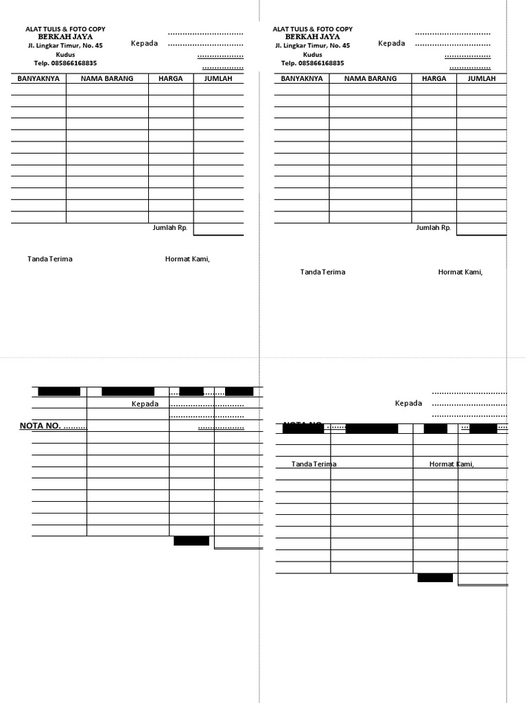 Contoh Nota Fotocopy Berkah Jaya | PDF