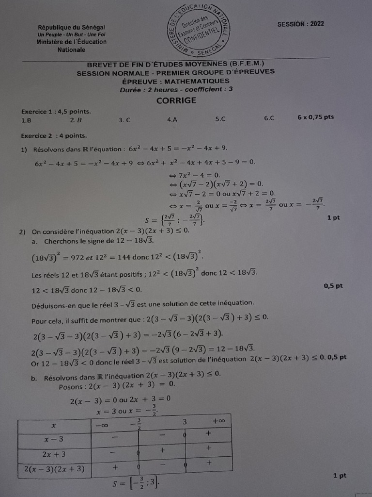 corrigé bfem 2022 | PDF