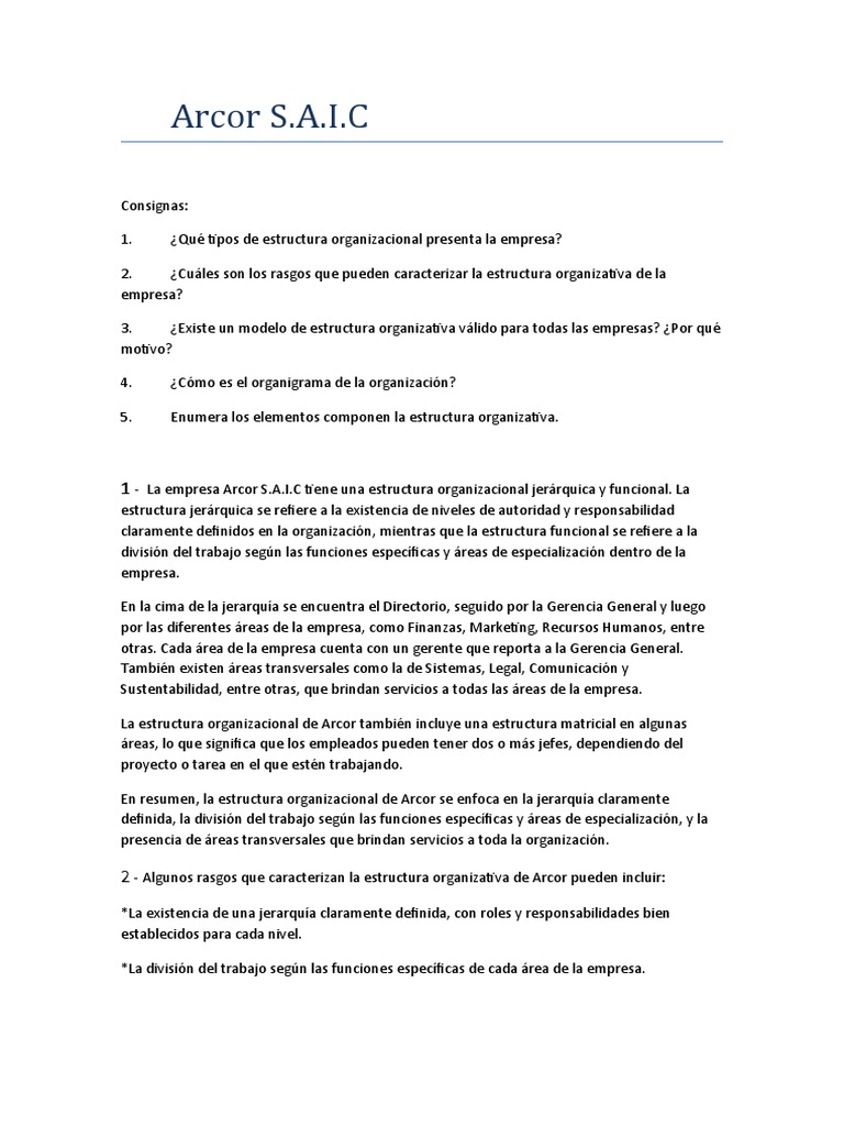 Arcor S Trabajo de Administracion EP2 | PDF | Gestión de recursos humanos | Negocios económicos