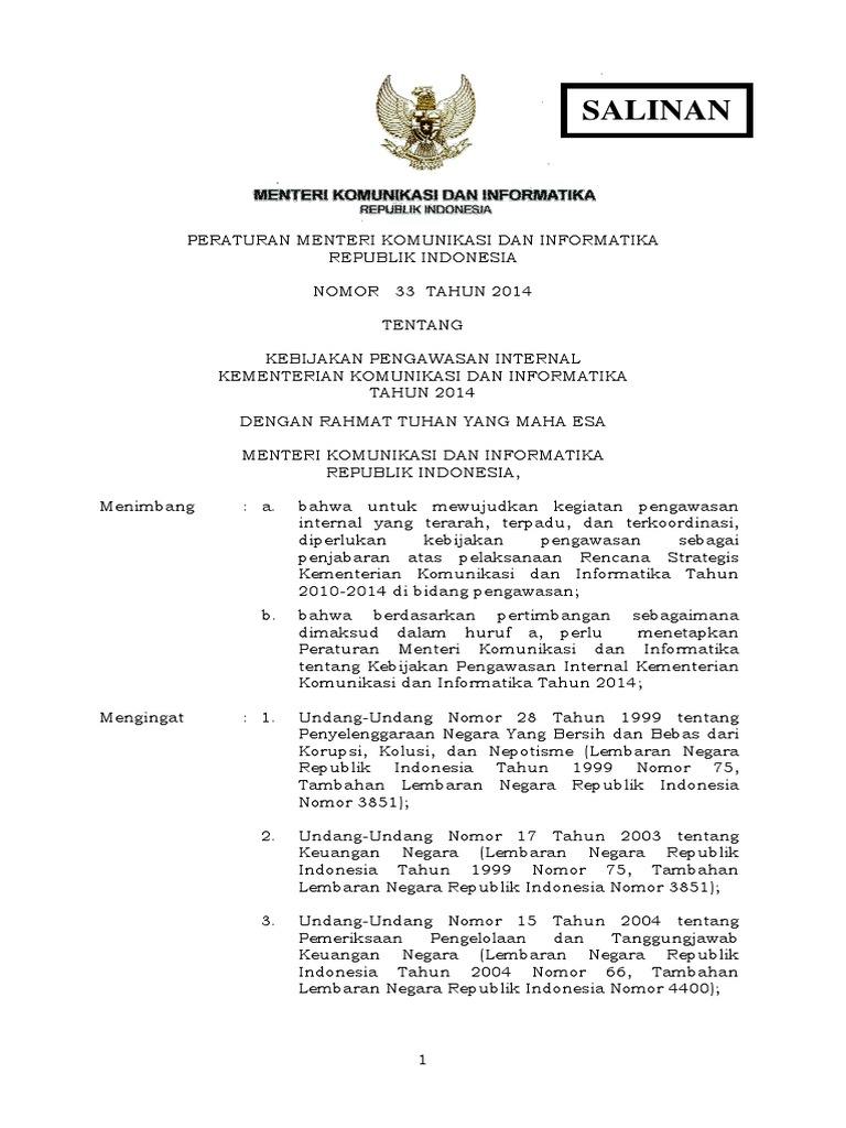 Permen Kominfo Nomor 33 Tahun 2014 | PDF Permen Kominfo Nomor 33 Tahun 2014 | PDF