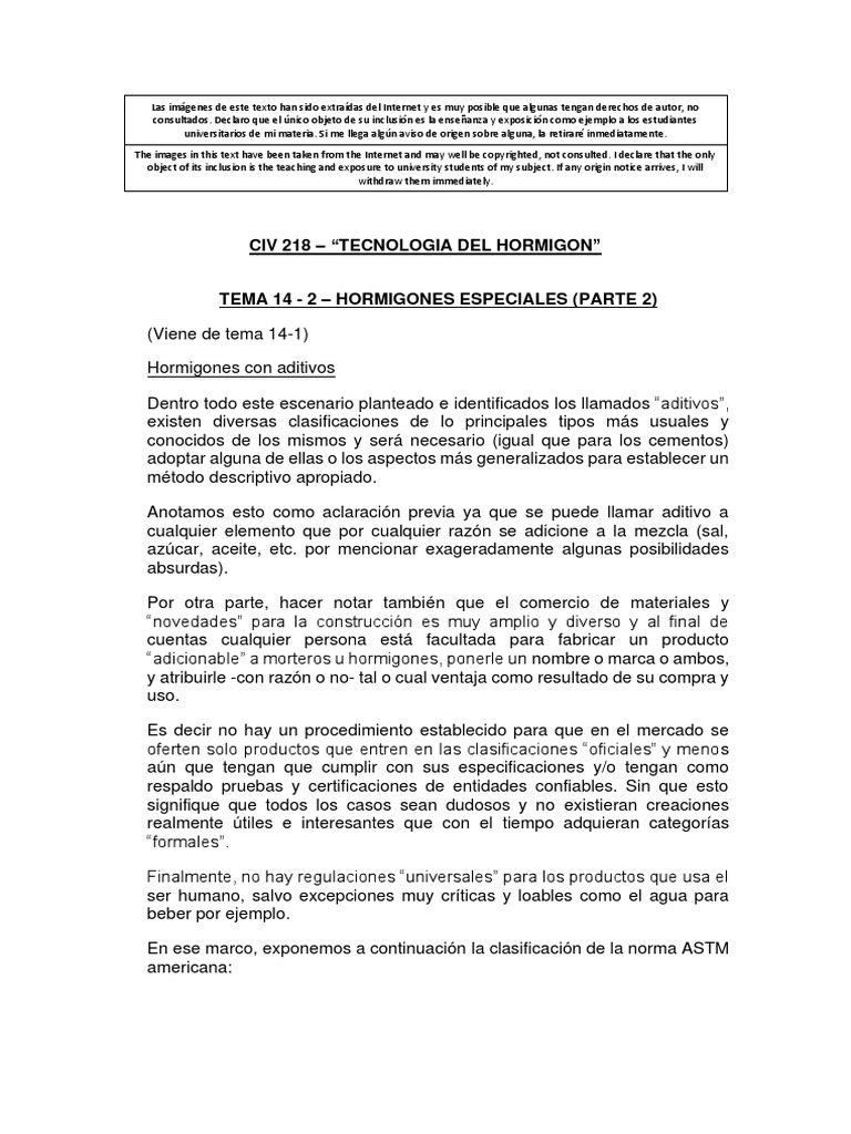 Civ 218.tema 14-2.hormigones Especiales (Parte 2) | PDF | Hormigón | Agua