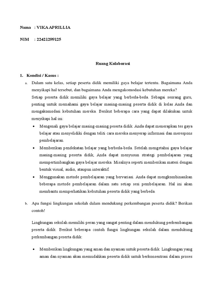 Ruang Kolaborasi Topik 4 Vika Aprillia - 22421299125 | PDF | Karier & Perkembangan