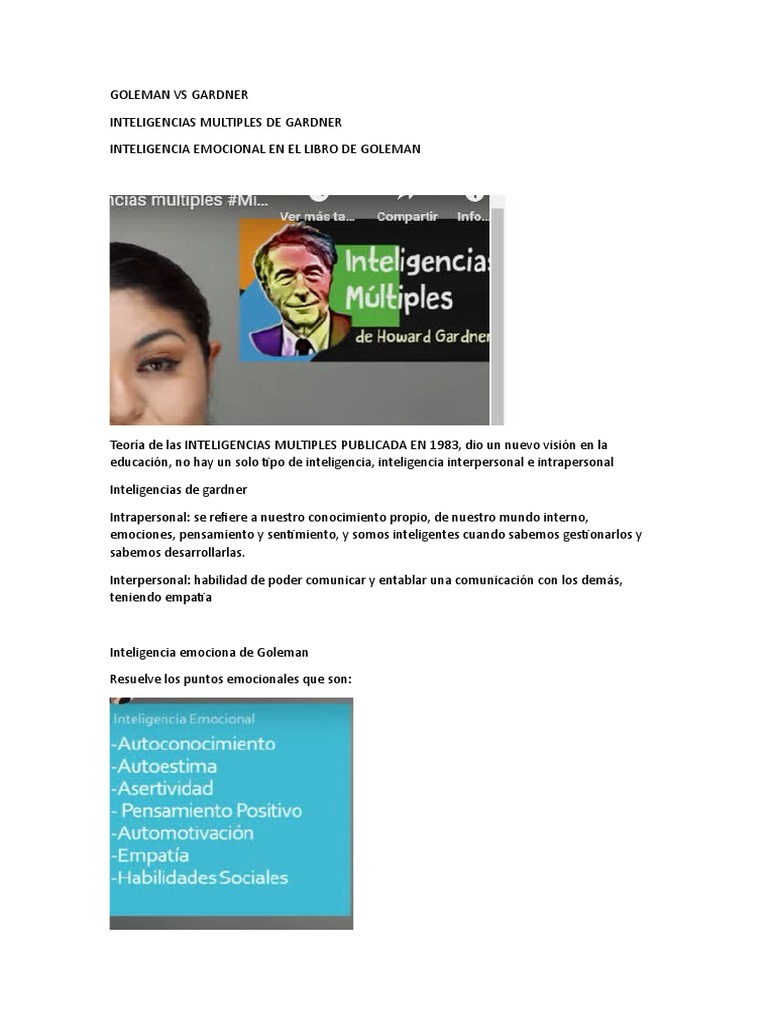 Goleman y Gardner: Inteligencias Emocionales | PDF | Inteligencia ...