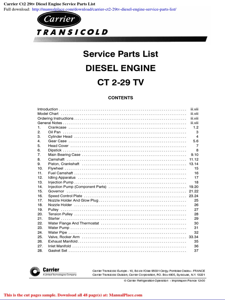 Carrier CT2 29TV Diesel Engine Parts | PDF