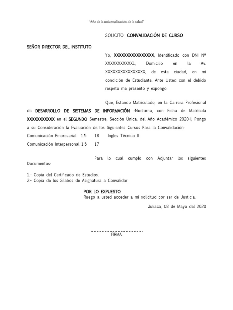 Solicitud de Convalidacion | PDF