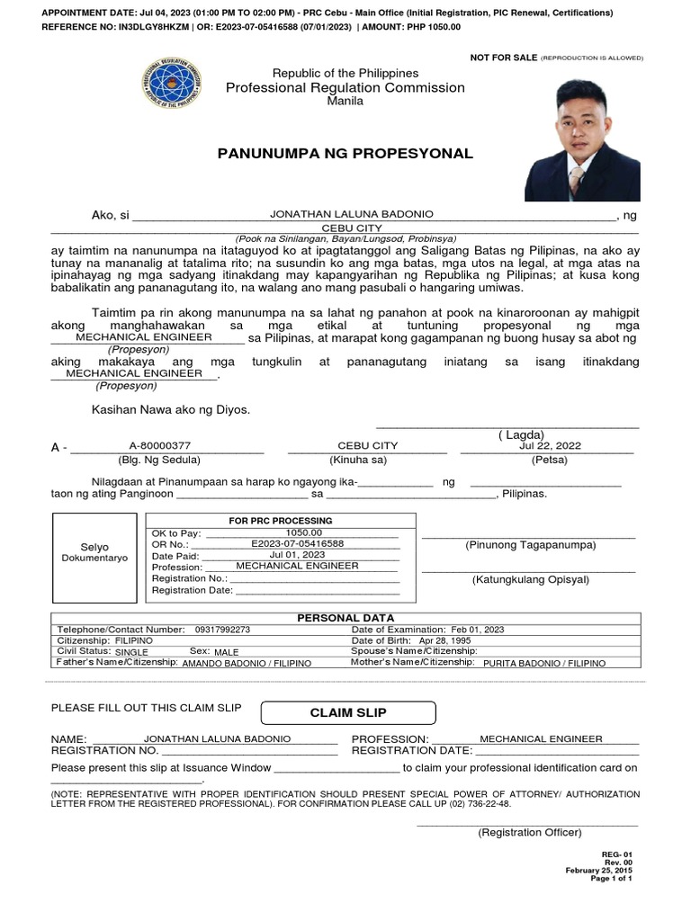PRC Oath Form | PDF