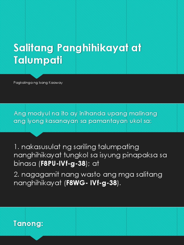 Salitang Panghihikayat at Talumpati | PDF