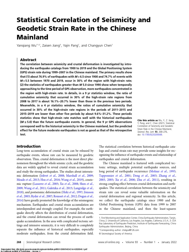 2021-SRL-Wu-Statistical Correlation of Seismicity and Geodetic Strain ...