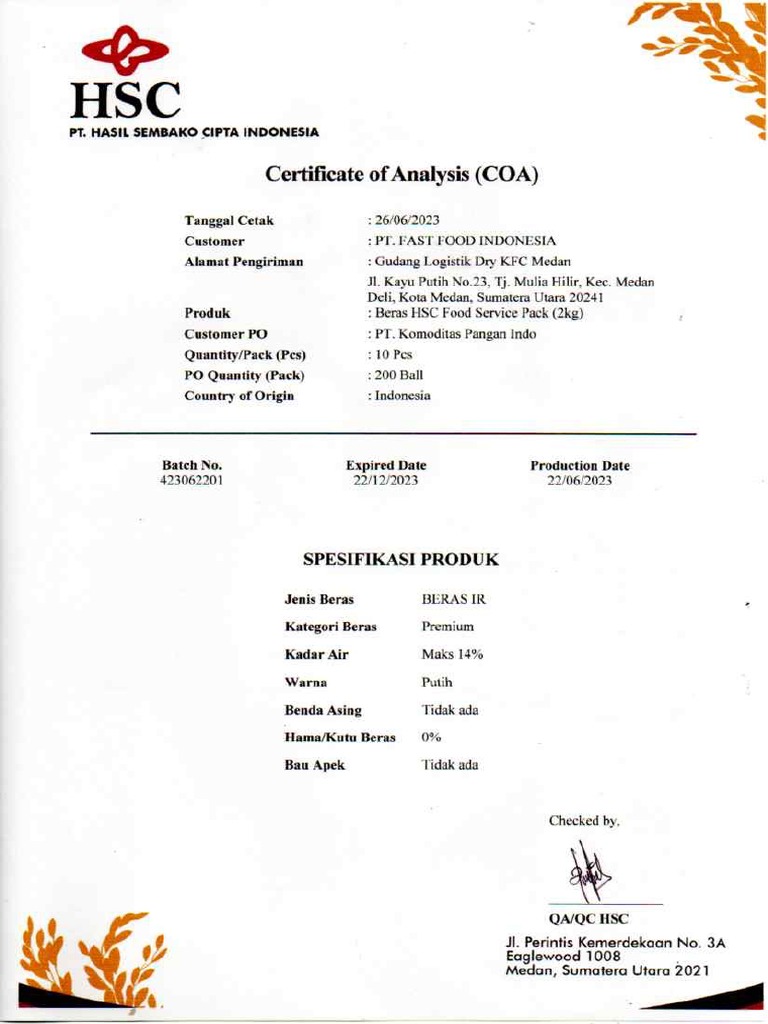 Certificate of Analysis (COA) (PO 27 Juni 2023) 20230626 - 10365537 | PDF