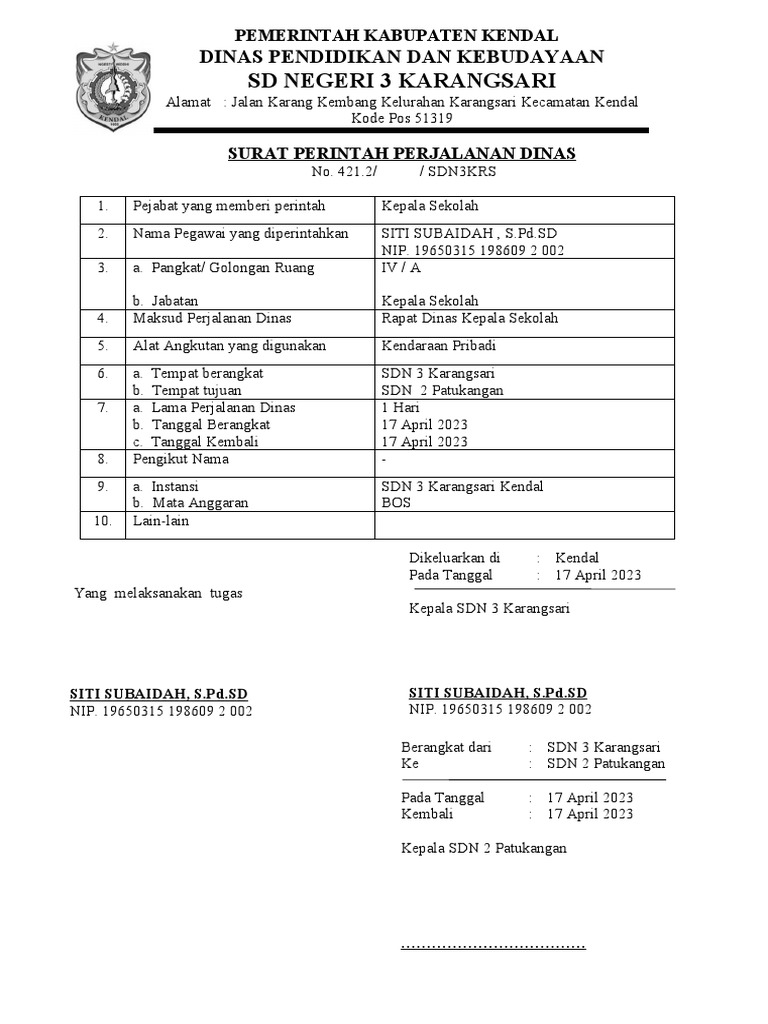 Kelengkapan SPPD k3s April 2023 | PDF