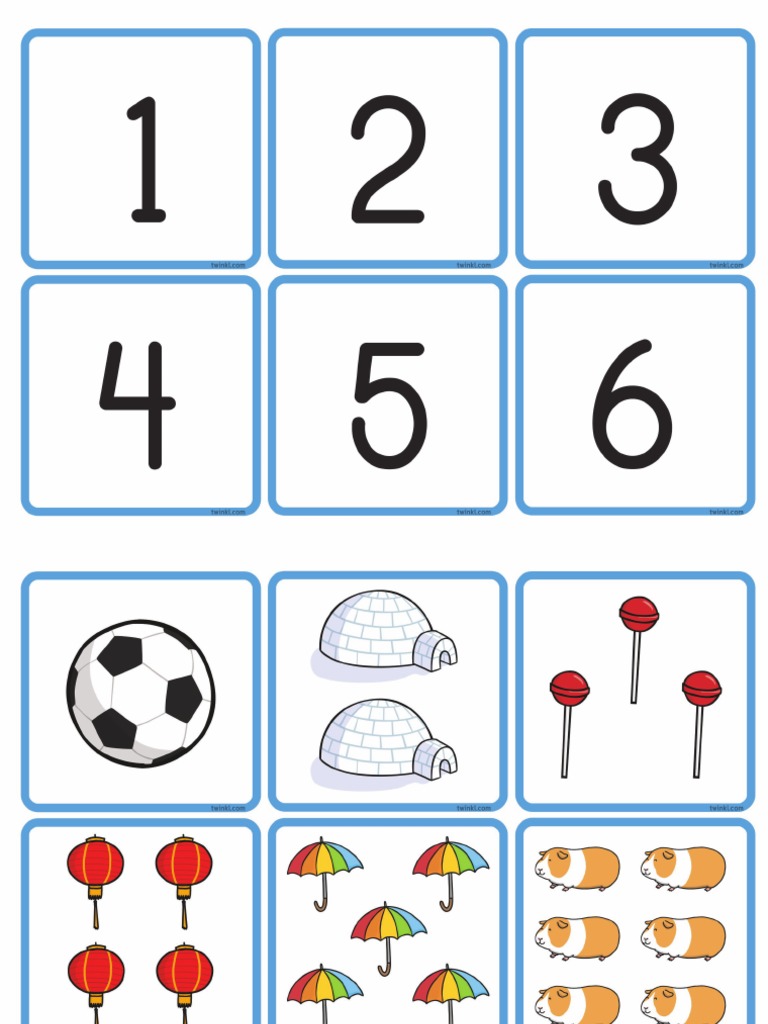 Tarjetas Para Emparejar Números y Cantidades | PDF