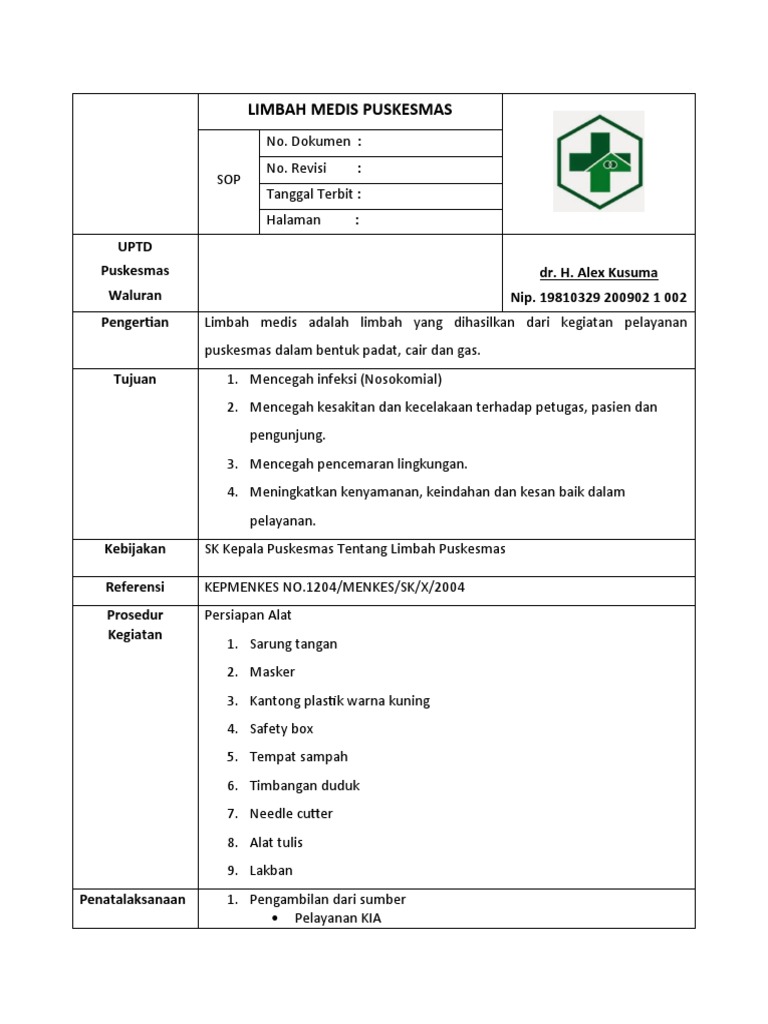 SOP Limbah Medis Puskesmas | PDF