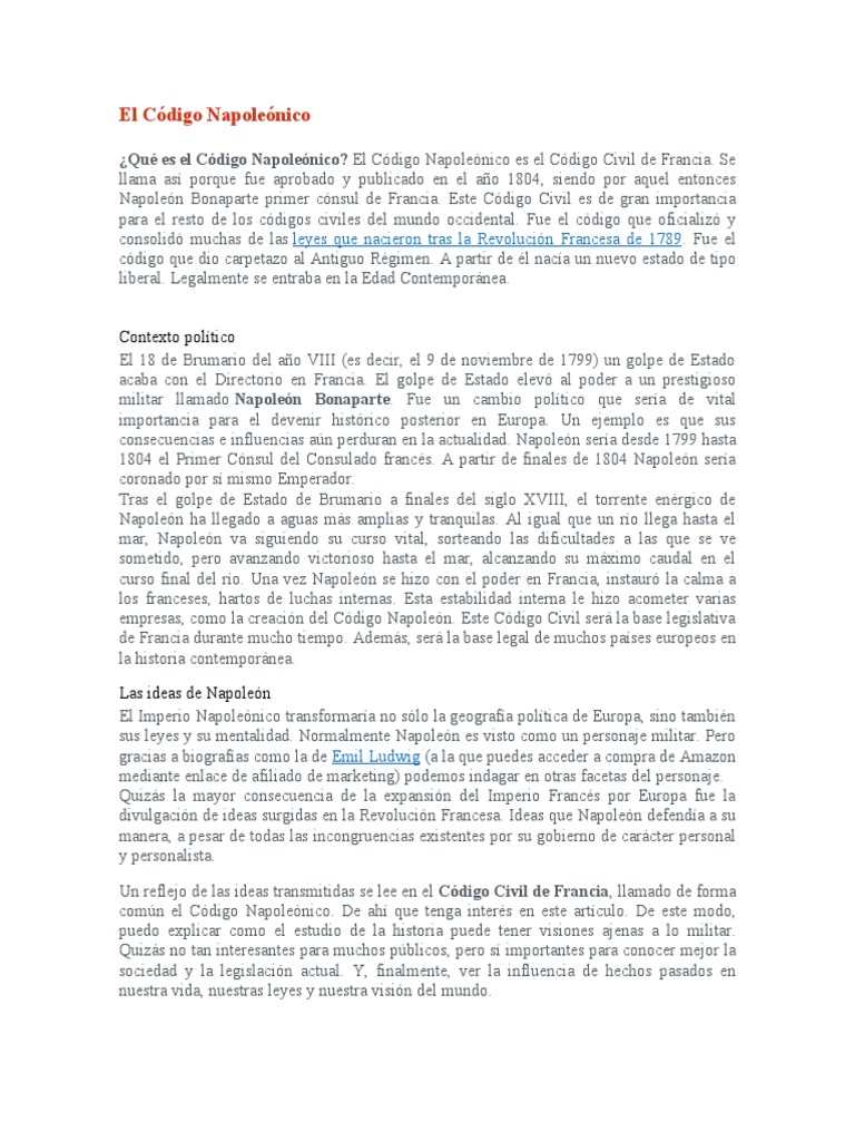 Importancia del Código Napoleónico | PDF | Napoleón | Primer imperio ...