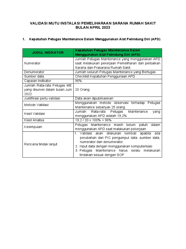 VALIDASI MUTU IPSRS - April 2023 | PDF