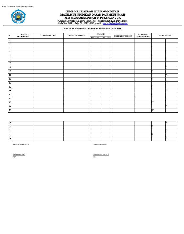 format data peminjaman sarpras OR | PDF