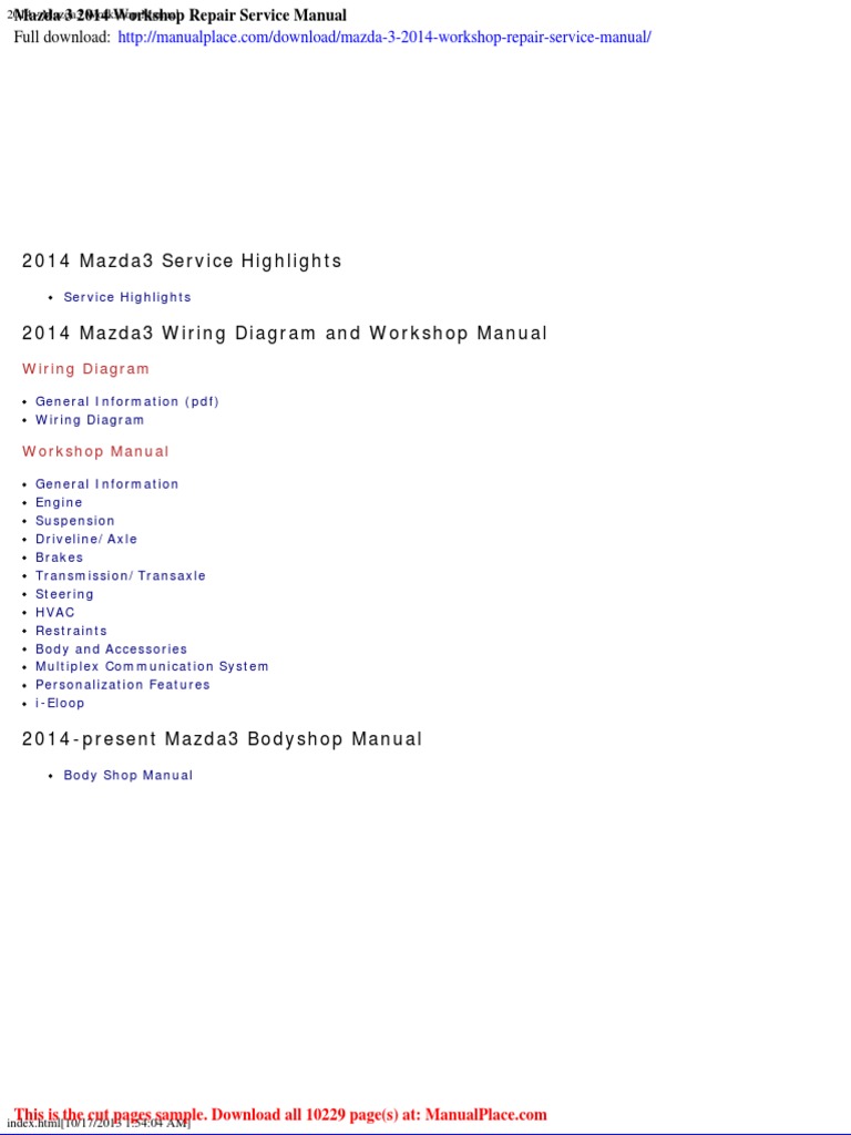 Mazda 3 2014 Workshop Repair Service Manual | PDF | Throttle | Axle