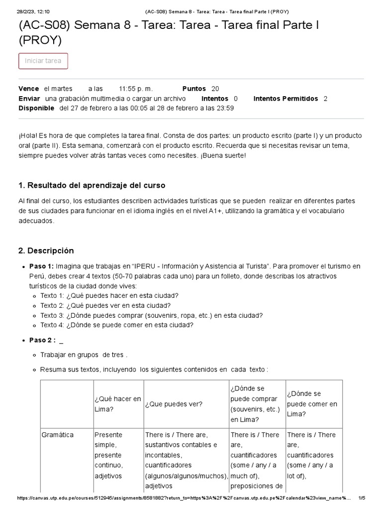 (AC-S08) Semana 8 - Tarea - Tarea - Tarea Final Parte I (PROY) | PDF