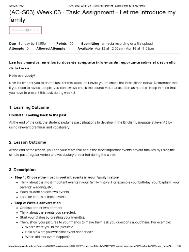 (AC-S03) Week 03 - Task - Assignment - Let Me Introduce My Family | PDF | Grammar | English Language
