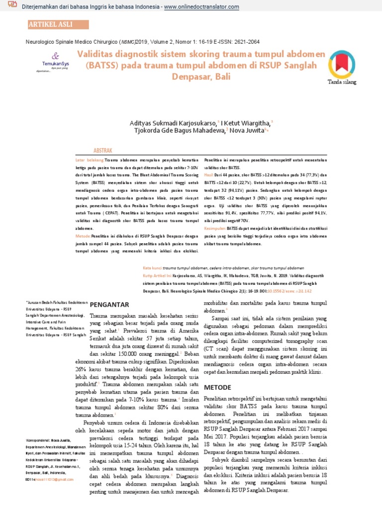 Validitas Skor BATSS pada Trauma Abdomen | PDF