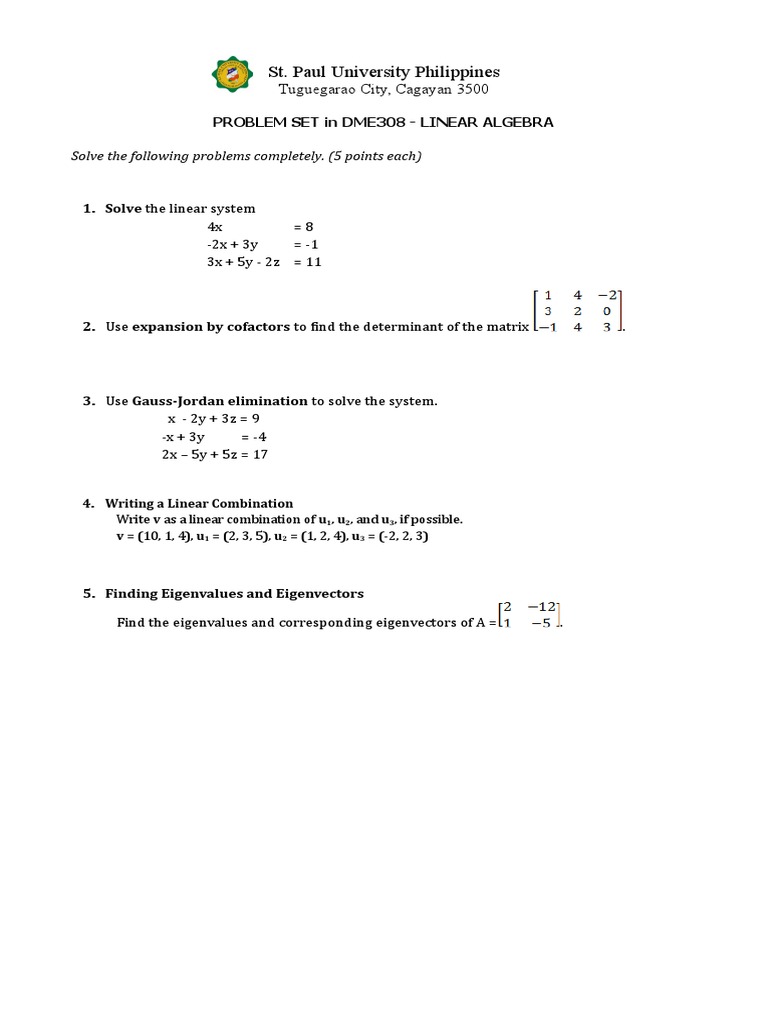 Linear Algebra Problem Set | PDF