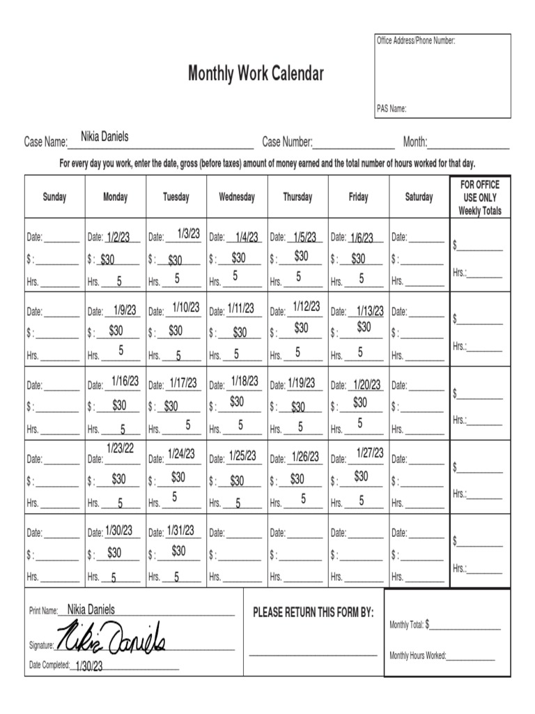 Blank Monthly Work Calendar (2) 2 | PDF
