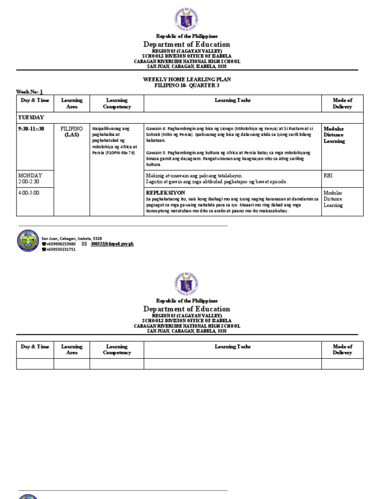 Quarter 2 WHLP Filipino 10 Week 1 | PDF