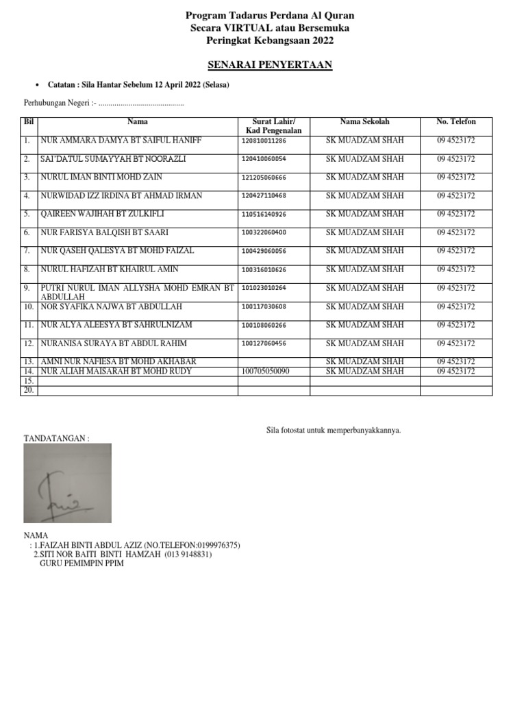Borang Tadarus Ppim | PDF