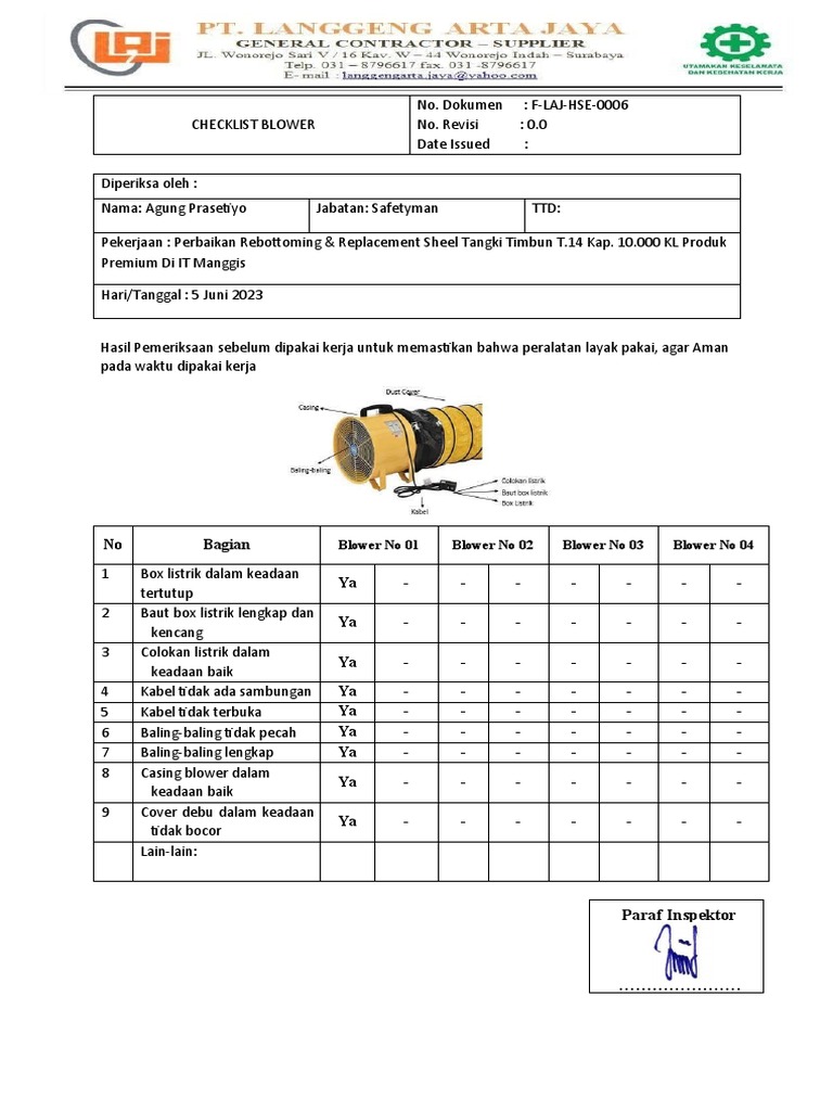 Checklist Blower Laj | PDF