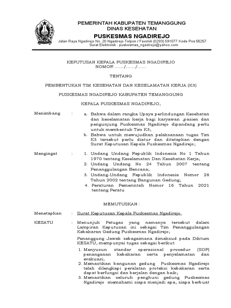 Tim K3 Puskesmas Ngadirejo | PDF