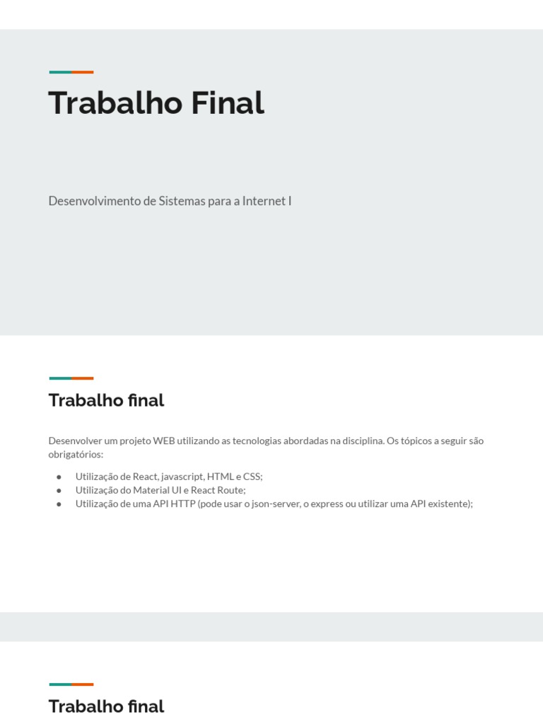 Aula 11 - Especificao Do Trabalho Final | PDF | Computadores