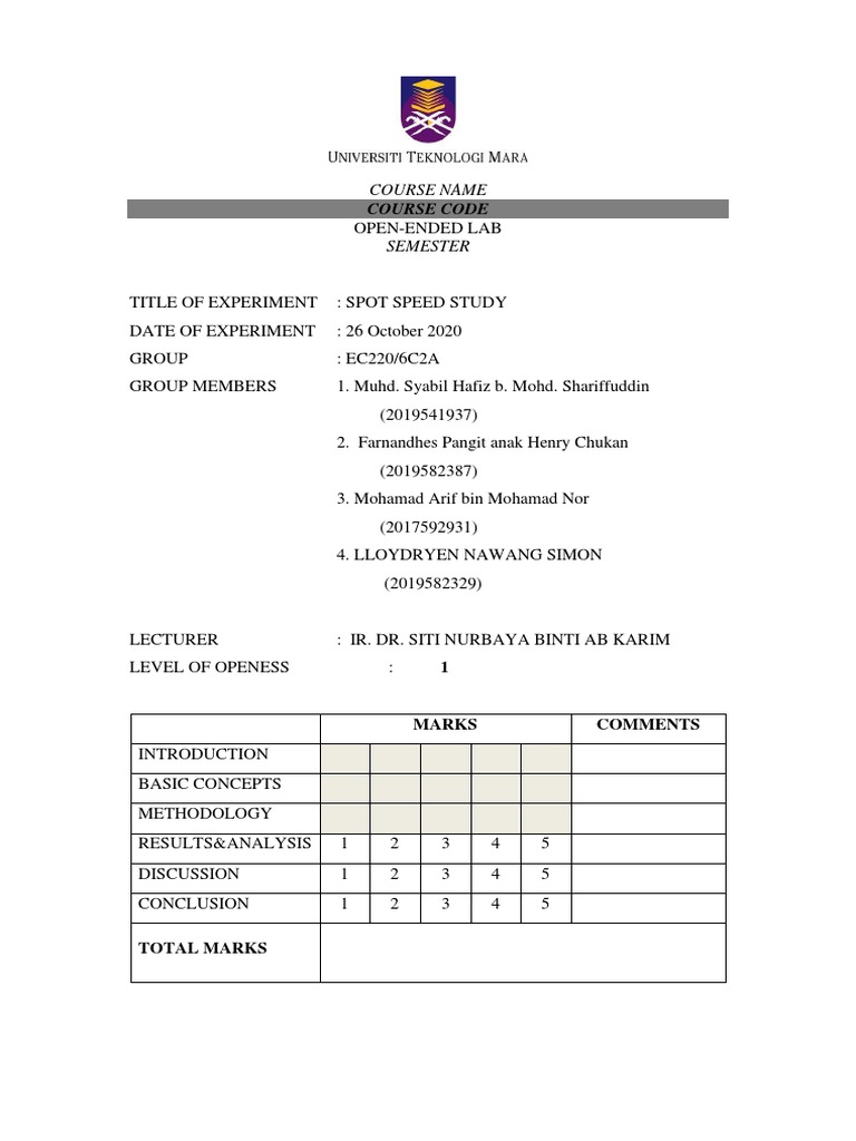 Spot Speed Study EC2206C2A Group 4 | PDF | Science & Mathematics ...