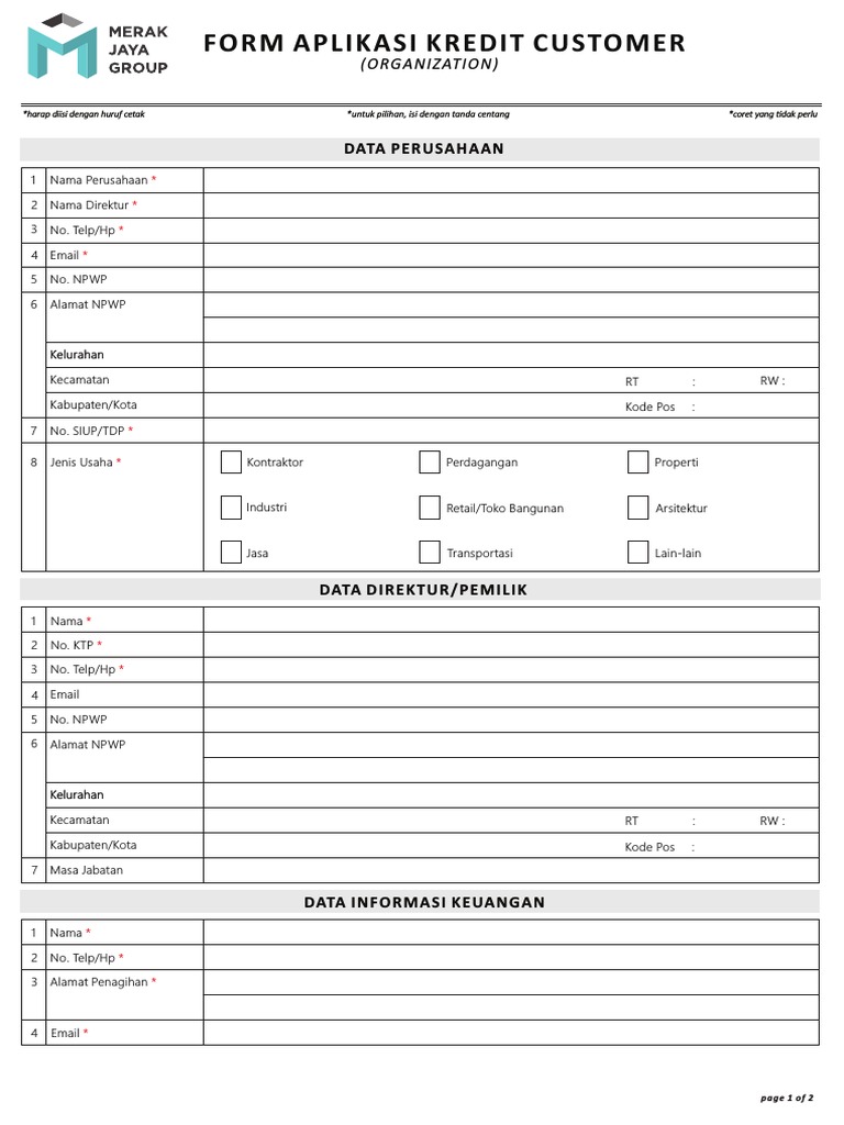 Form Aplikasi Kredit Org-Jkt | PDF